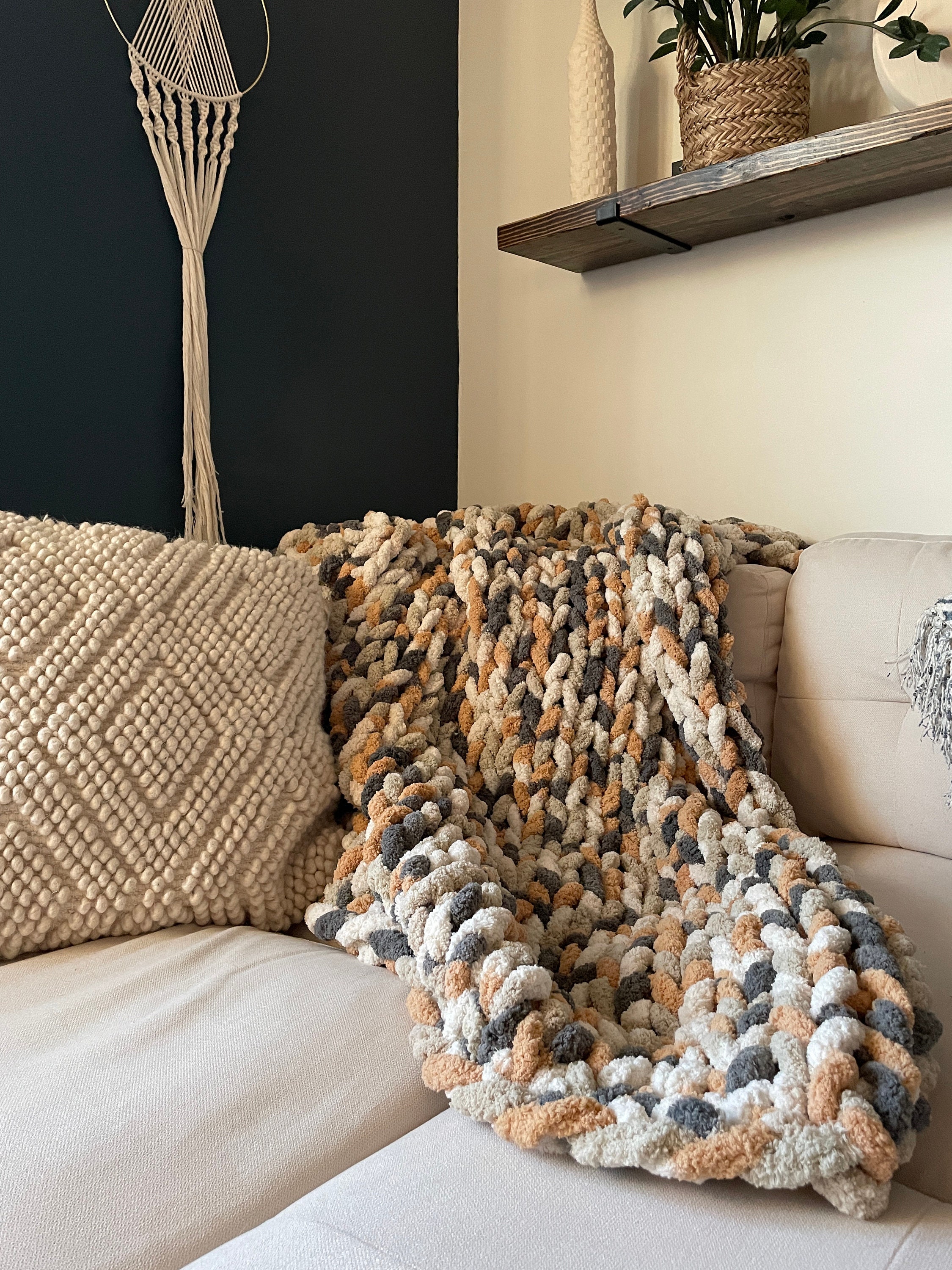 The Knit ~super Soft~ Cozy Chenille Orange Marbled Blanket - Etsy