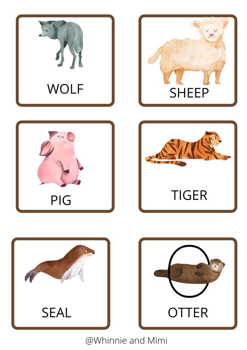36 Printable Animal Flashcards, Pairs Game - Etsy