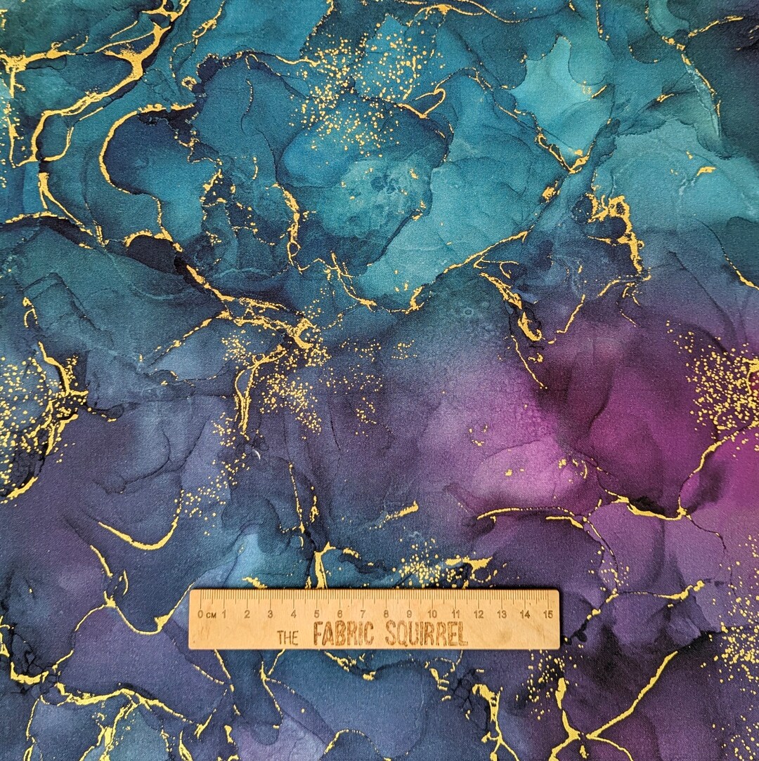 Plum, Blue and Gold Marble Effect Fabric - Midas Touch From Northcott ...