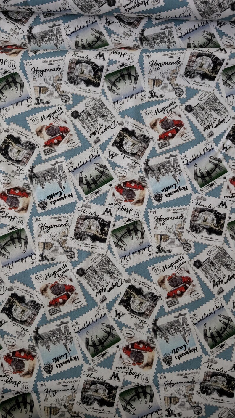 Harry Potter Postcard / Stamp Fabric - Hogwarts Quilting Cotton ...