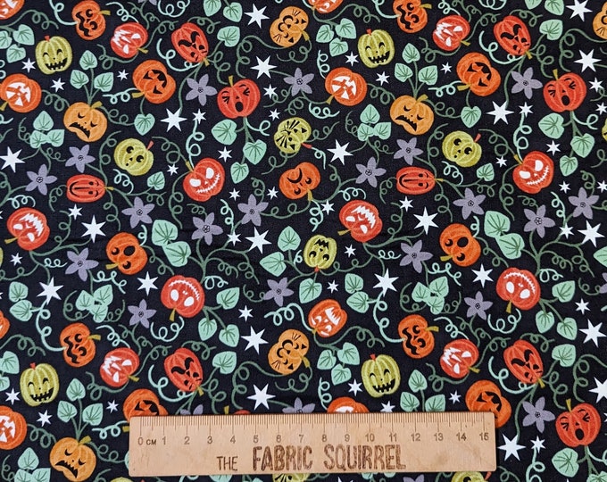 Pumpkin Patch Fabric on Black - Castle Spooky From Lewis and Irene ...