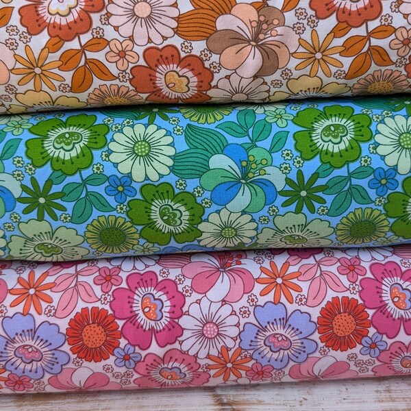 Retro Floral Fabric - Etsy
