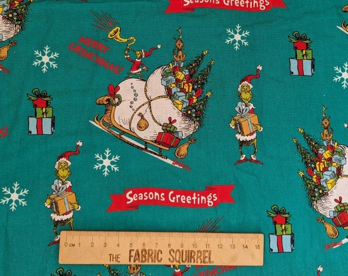 Christmas Grinch Fabric Green - Dr Seuss Cotton Material - Craft Cotton ...