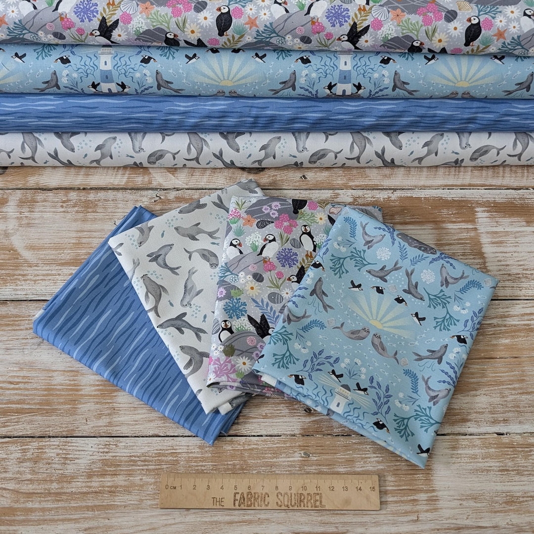 Puffin Rock Fabric - British Coastal Wildlife Cotton Material From ...