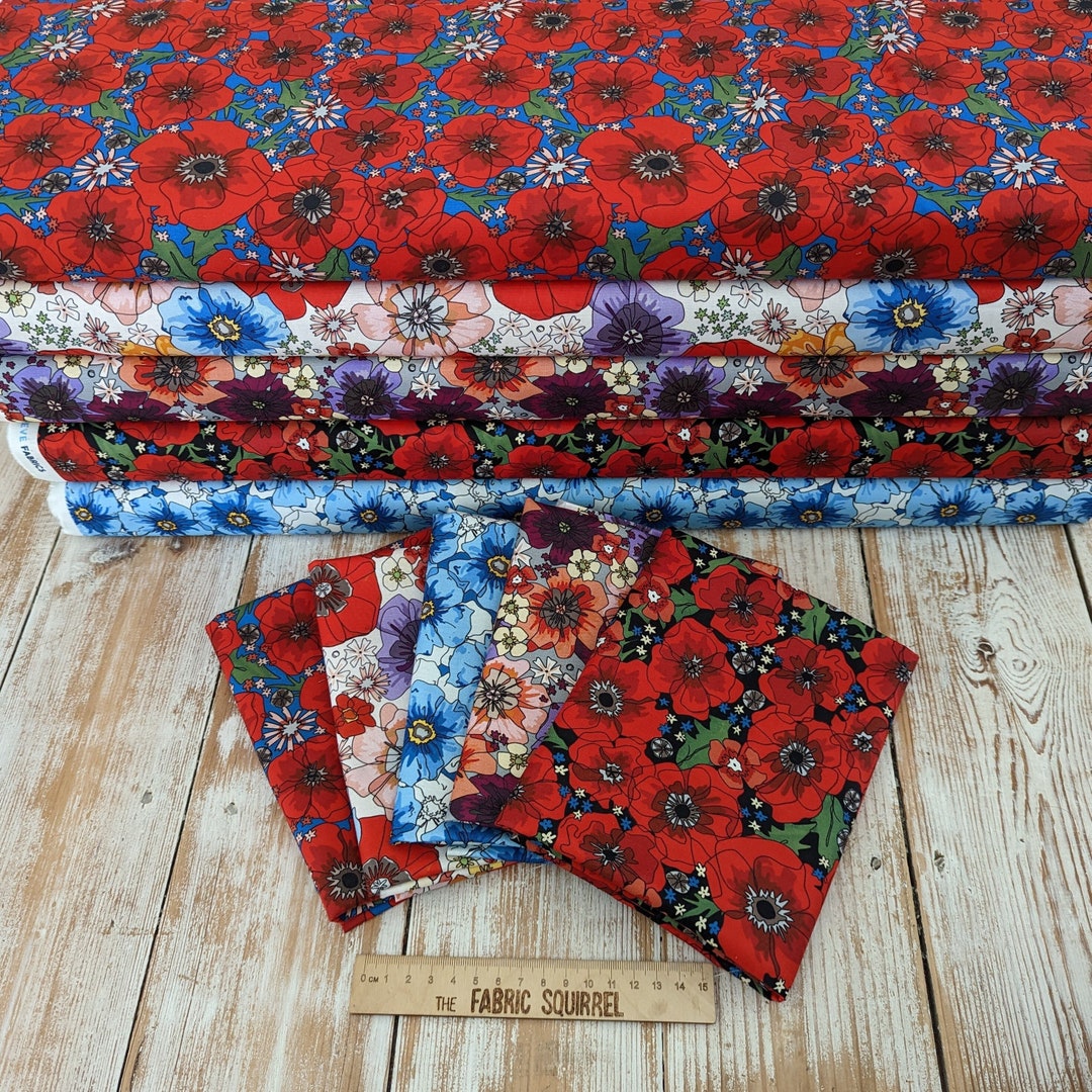 Poppy Fabric: Organic Cotton, Floral Print - the Crafty Lass - Etsy