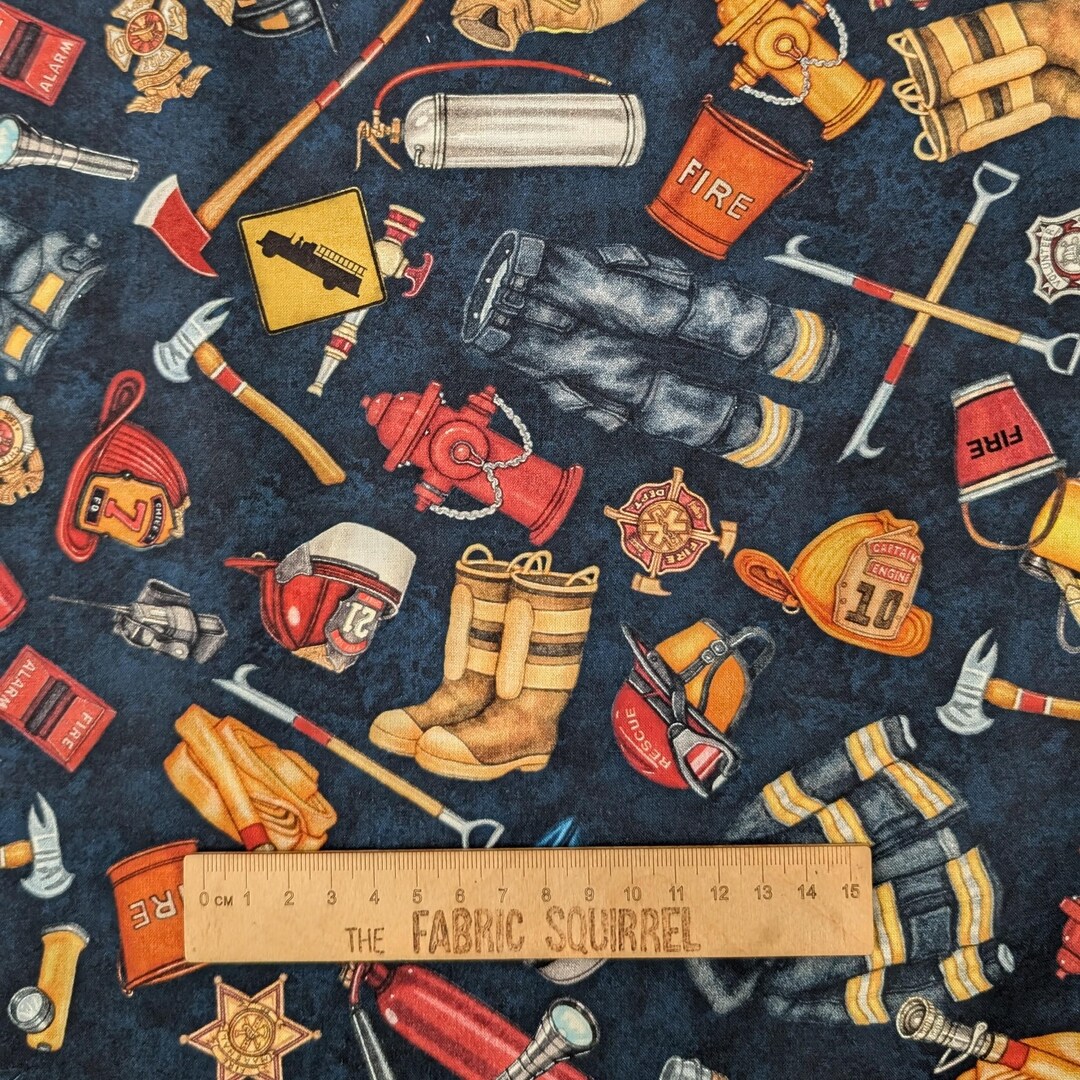 Firefighter Fabric on Navy Blue - American Heroes Firefight From QT ...