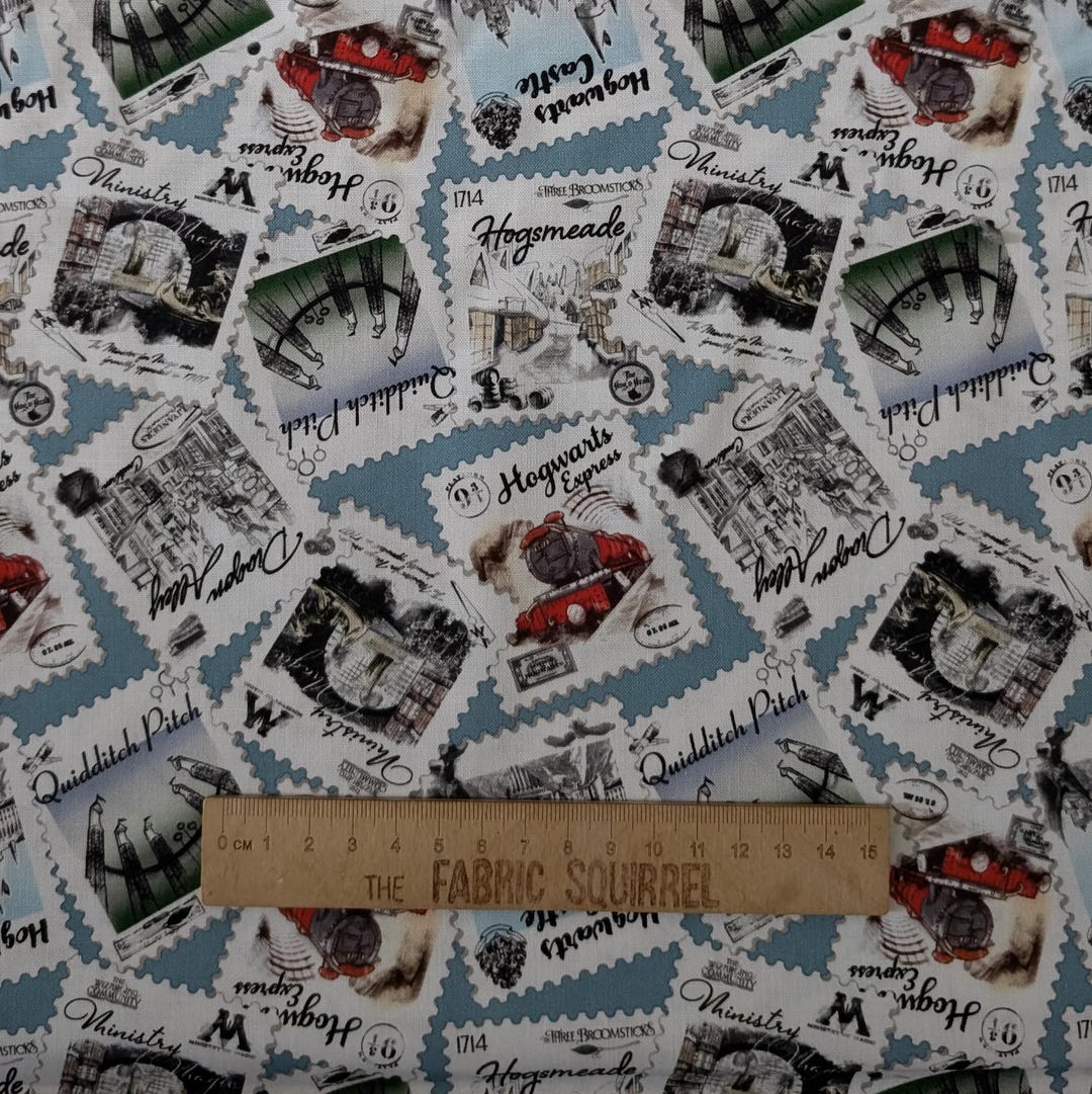 Harry Potter Postcard / Stamp Fabric - Hogwarts Quilting Cotton ...
