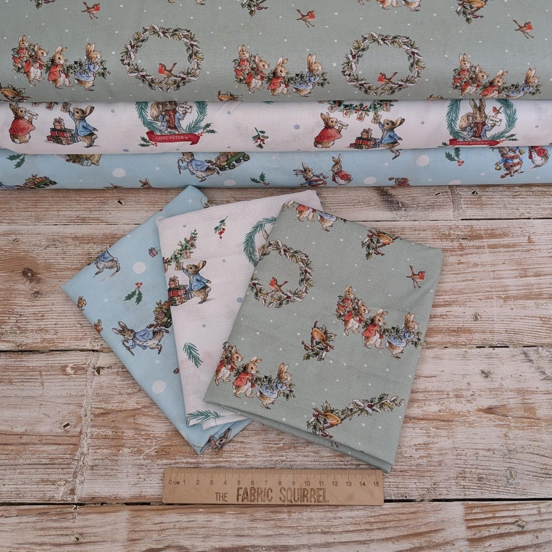 Peter Rabbit at Christmas Fabric - the Joy of Giving Material - Beatrix ...