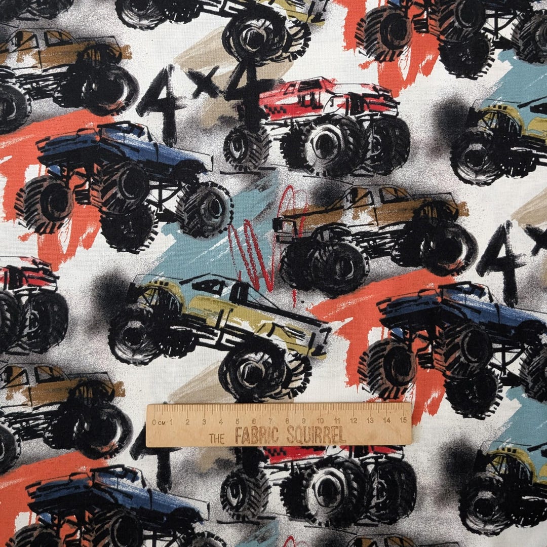 Racing Car Fabric - 4 X 4 Dirt Cars - Mash the Throttle by 3 Wishes ...