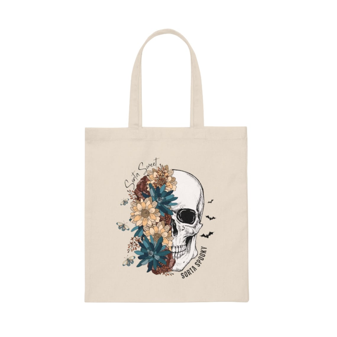 Floral Skull Canvas Tote Bag Skull Halloween Tote Bag Cute - Etsy