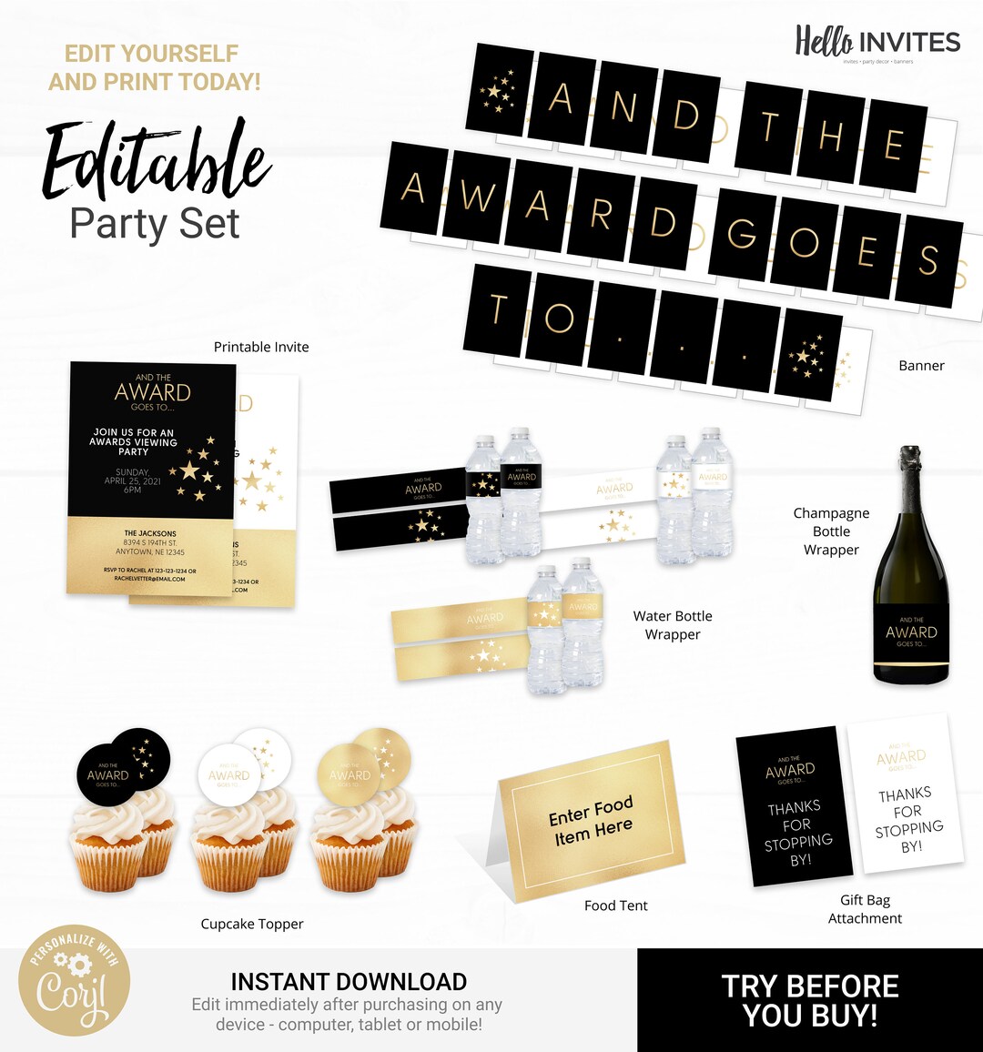 Awards Party Event Decorations Instant Access Edit Now Awards Show ...