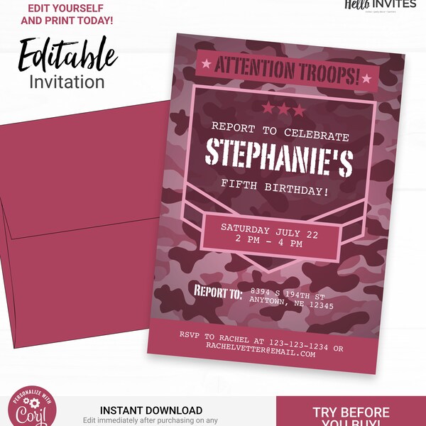 Camo Invitation - Etsy