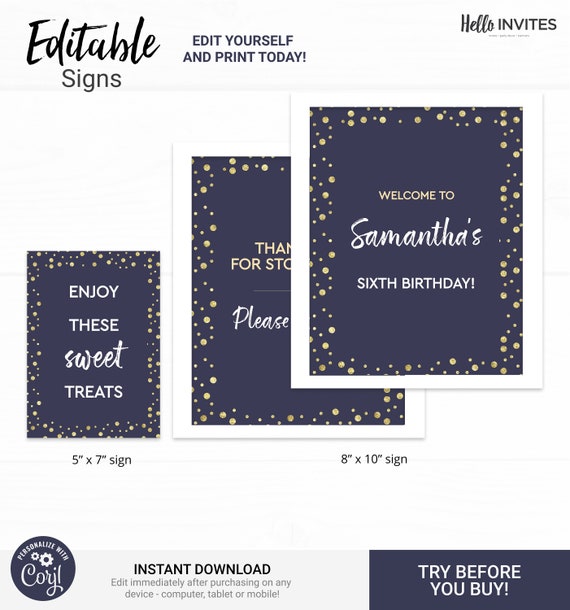 Glam Custom Party Sign Birthday Decorations - Instant Access Edit Now ...