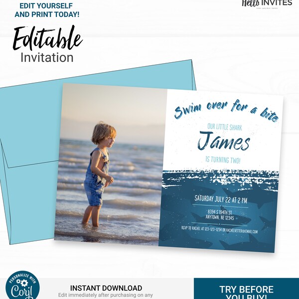 Shark Bite Invite - Etsy