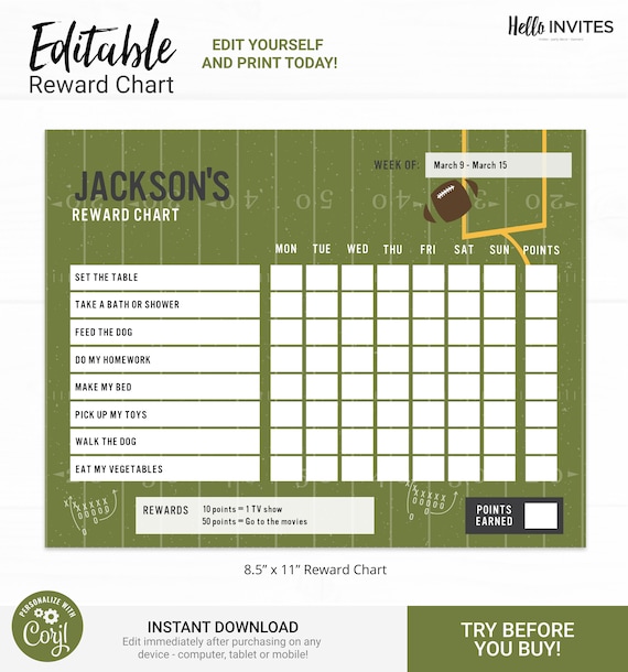 Football Editable Reward Chart - Instant Access Edit Now - Football ...
