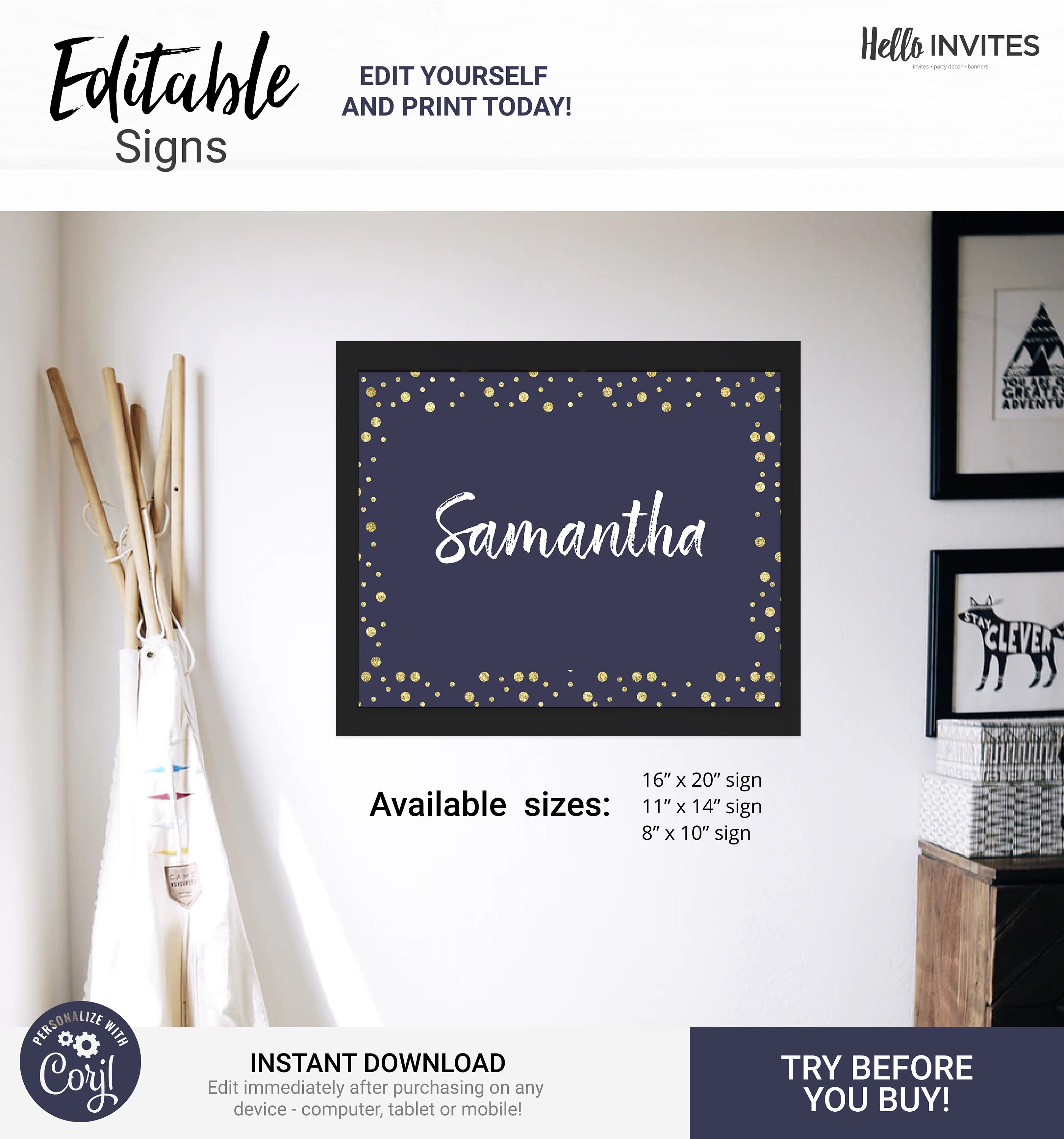 Glam Playroom Bedroom Wall Art Instant Access Edit Now Minimal Modern ...