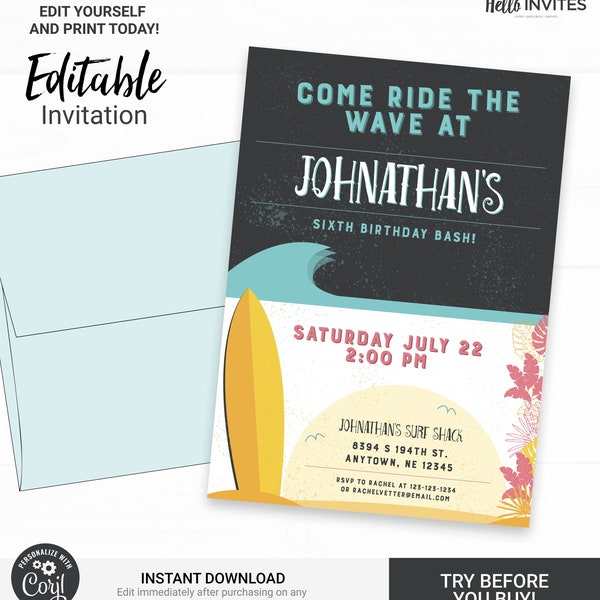 Ride the Wave Party Invitation - Etsy