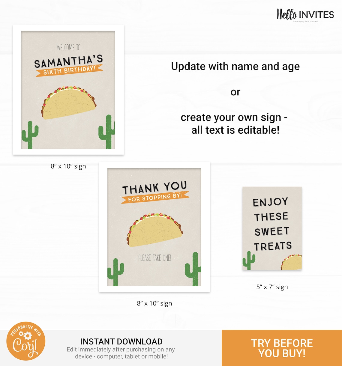 Taco Party Birthday Decorations Instant Access Edit Now Fiesta Taco ...
