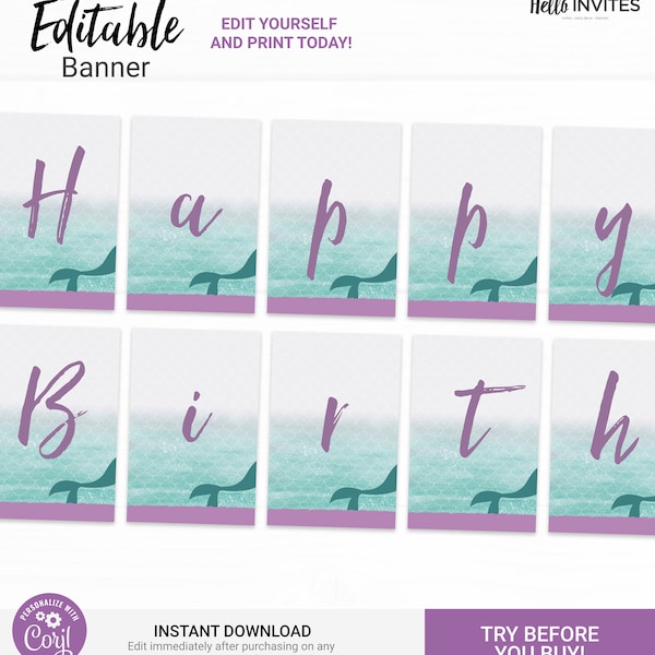 Under the Sea Birthday Banner: Happy Birthday & Diy Editable - Etsy