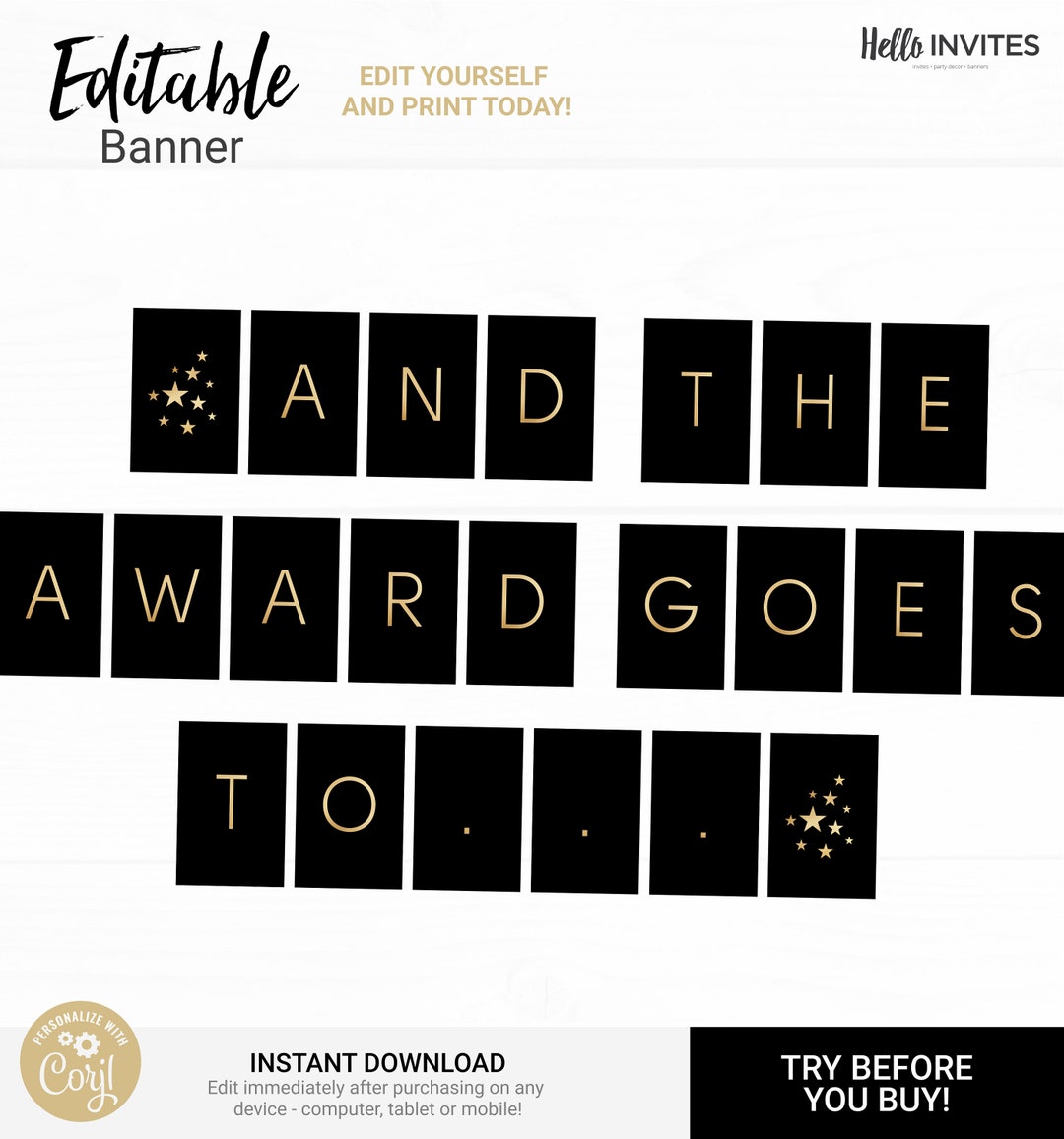 Awards Party Editable and the Award Goes to Banner Decoration Instant ...