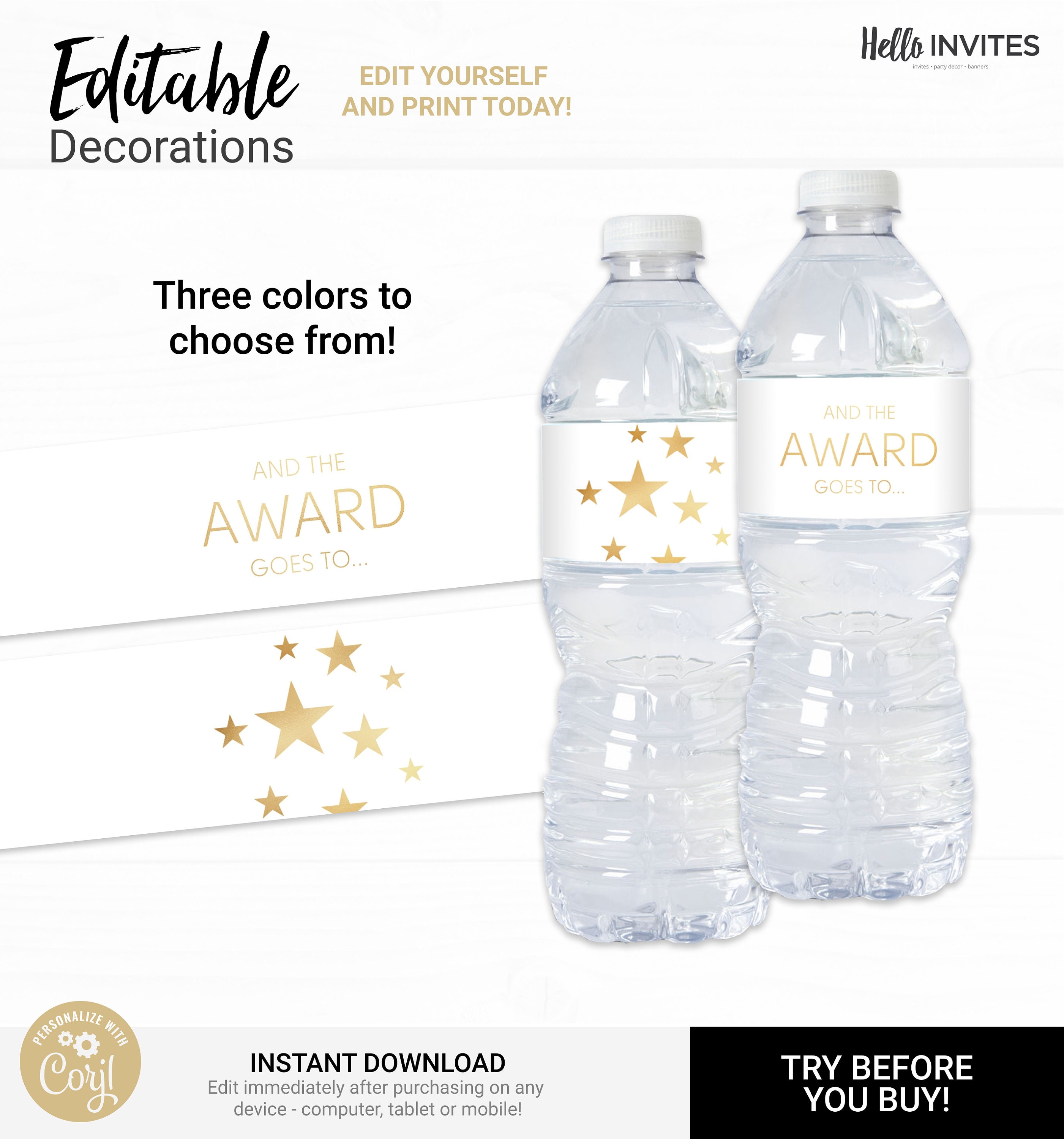 Awards Party Water Bottle Wrapper Instant Access Edit Now - Etsy UK