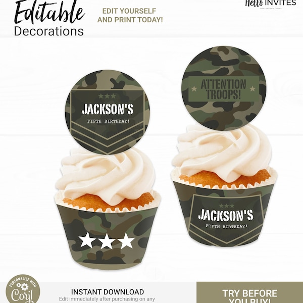 Army Cupcake Toppers - Etsy