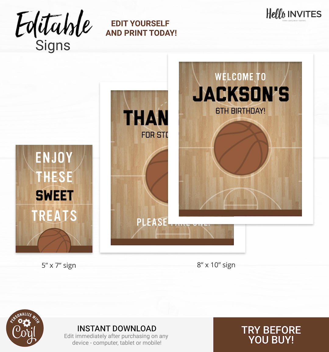 Basketball Custom Party Sign Birthday Decorations Instant Access Edit ...