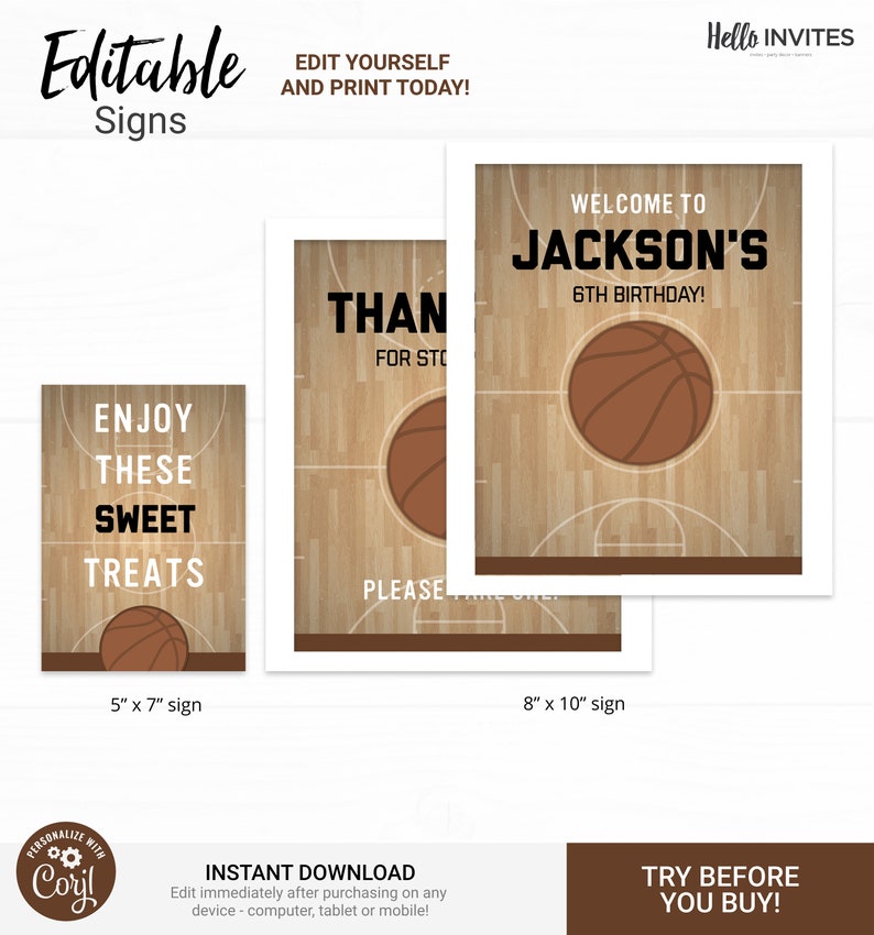 Basketball Custom Party Sign Birthday Decorations Instant - Etsy