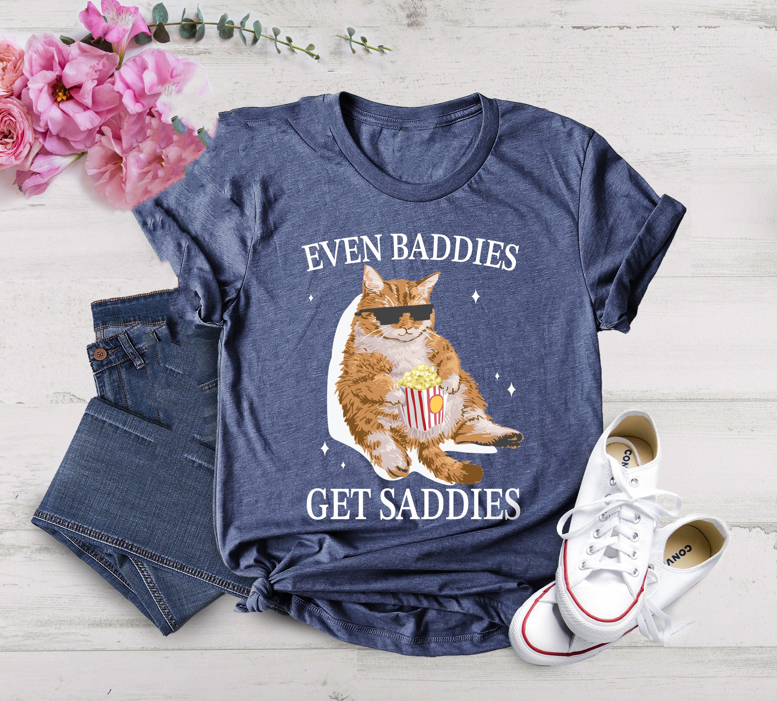 Even Baddies Get Saddies Funny Cat Meme T-shirt, Weird Core Shirt ...