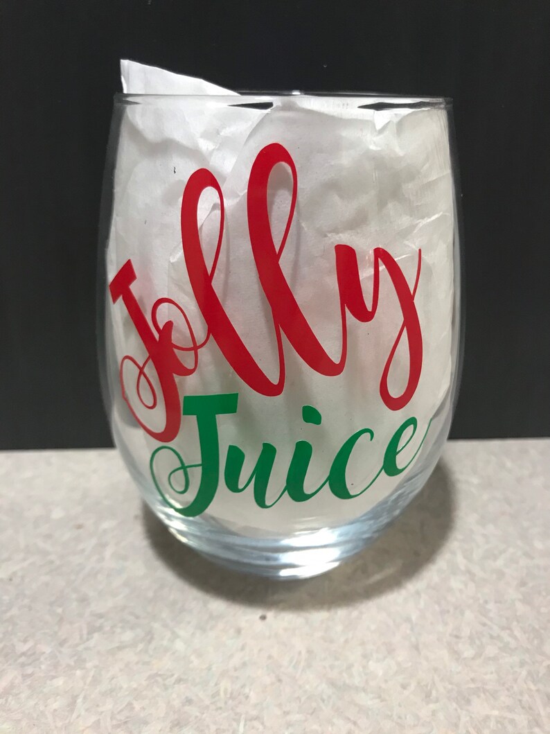 Christmas Wine Glass, Stemless Wine Glass, Jolly Juice Wine Glass, Wine ...