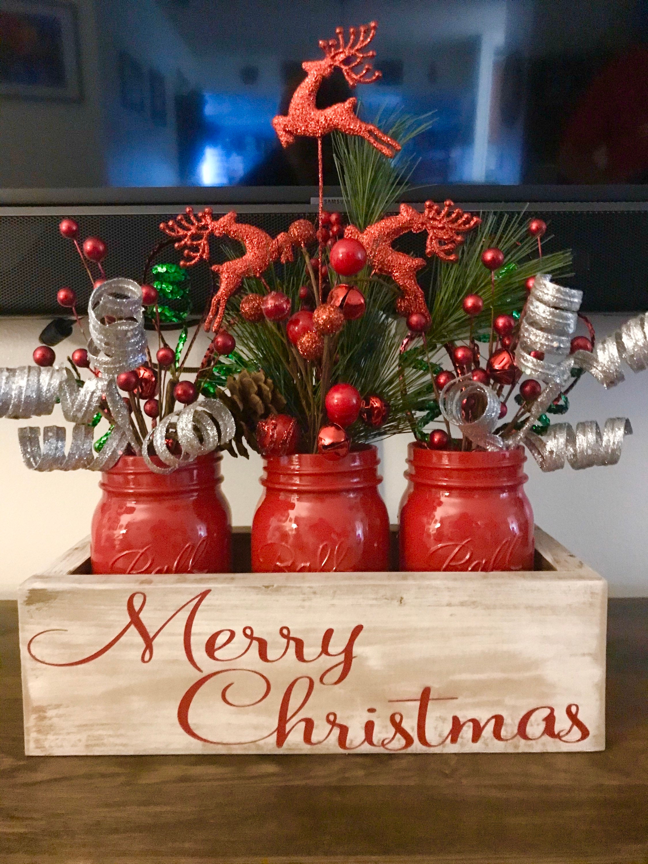 Christmas Mason Jar Centerpiece, Farmhouse Christmas, Mason Jar Decor ...