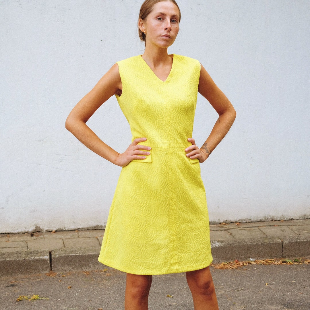 60s Lemon Yellow Vintage Dress, Mod Mini Dress, Retro A-line Dress ...