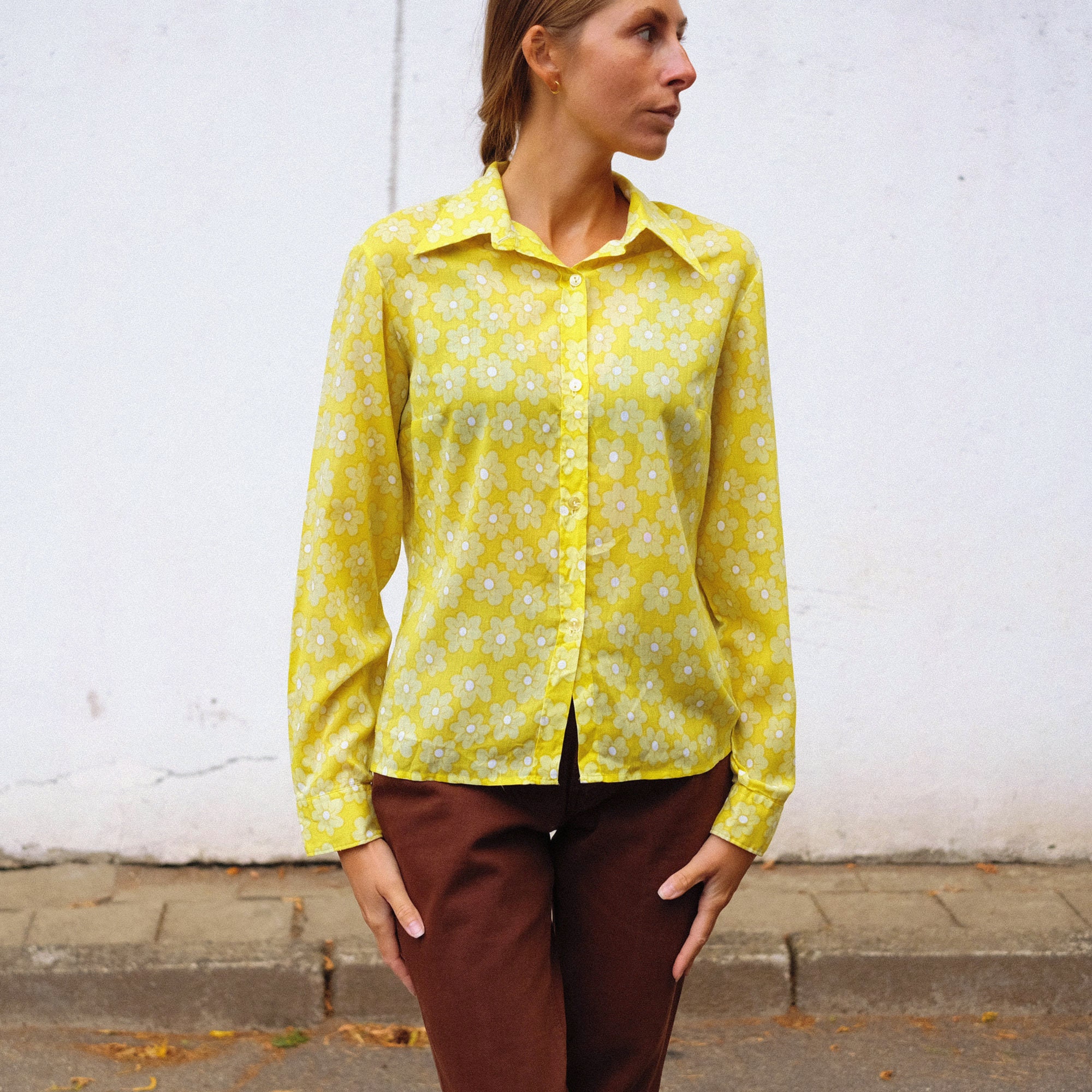 Vintage 70's Shirt, Yellow Floral Shirt Button Down Retro 70's Top ...