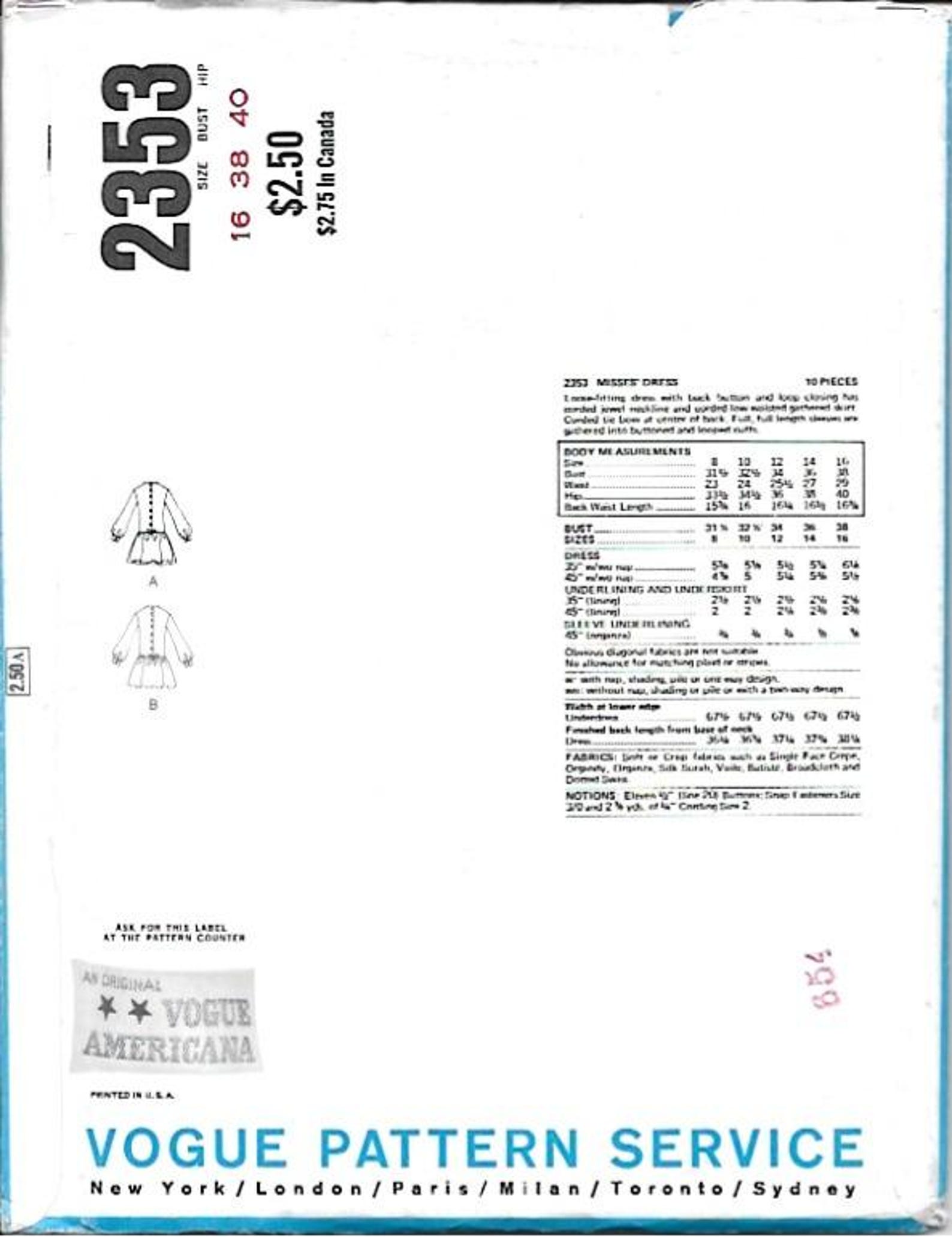 Rare 1970 Chester Weinberg Vogue Americana Sewing Pattern 2353 Larger ...