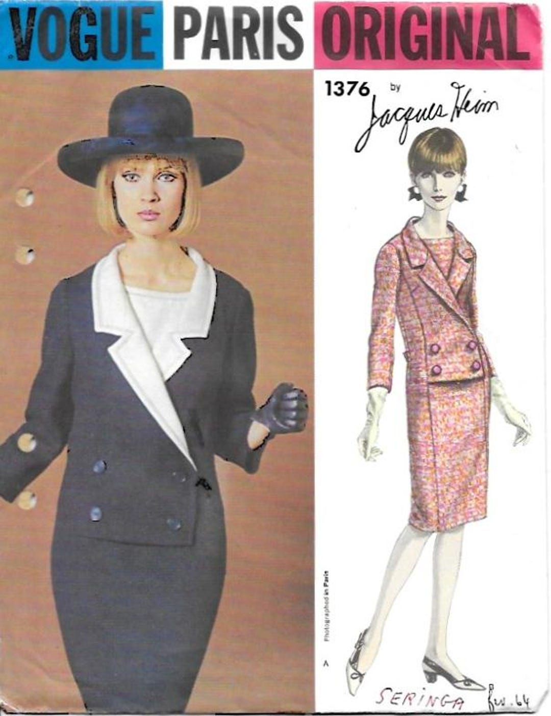 Rare 1964 Jacques Heim Vogue Paris Original Sewing Pattern 1376 Size 16 ...