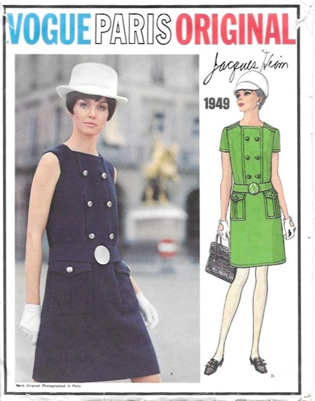 Rare 60's Jacques Heim Vogue Paris Original Sewing Pattern 1949 Size 14 ...