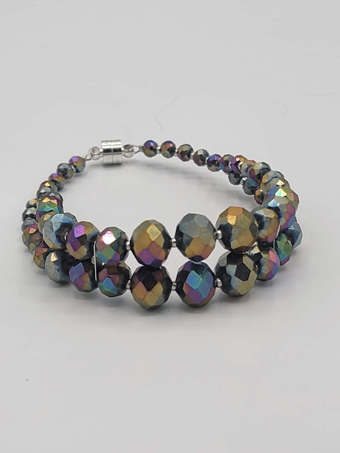 Double Stranded Bead on Wire Bracelet, Multi Colored Faceted Beads ...