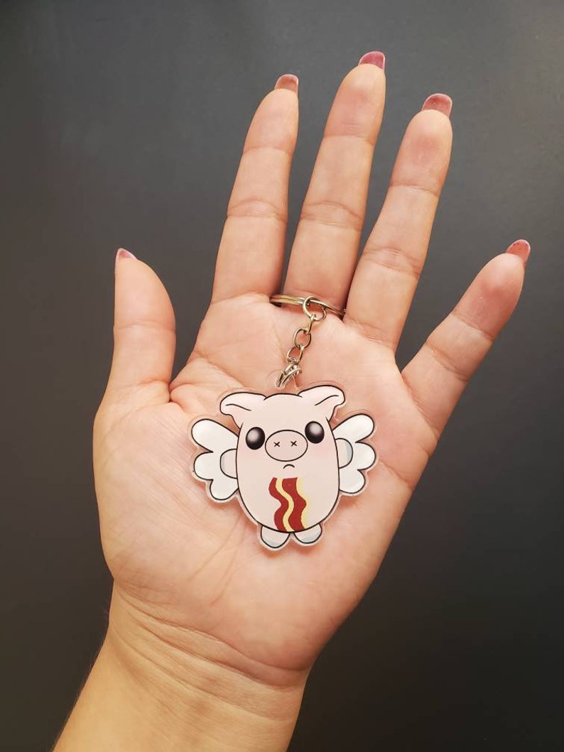Bacon Pig Angel Wings Acrylic Keychain Jump Ring - Etsy