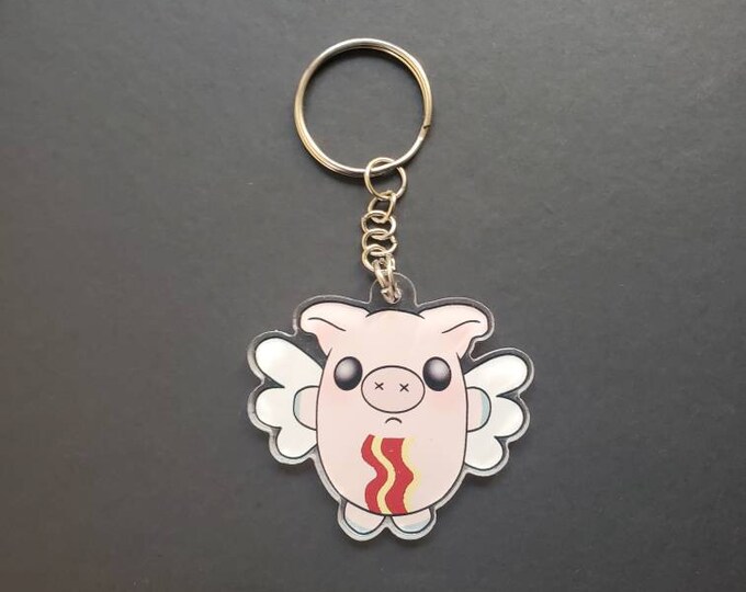 Bacon Pig Angel Wings Acrylic Keychain Jump Ring - Etsy