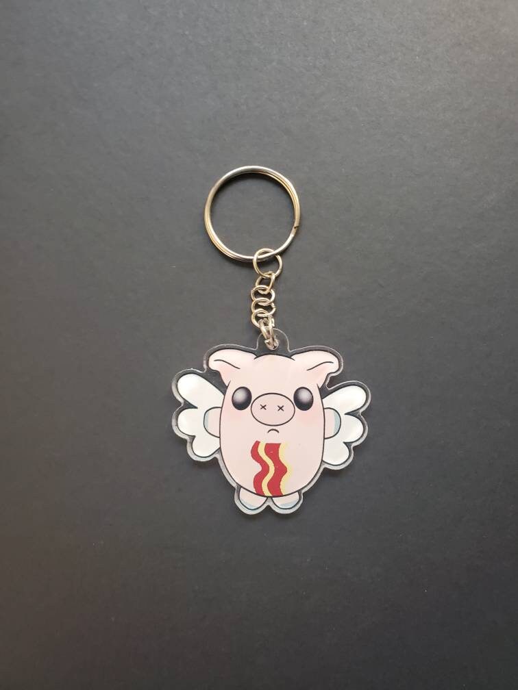 Bacon Pig Angel Wings Acrylic Keychain Jump Ring - Etsy