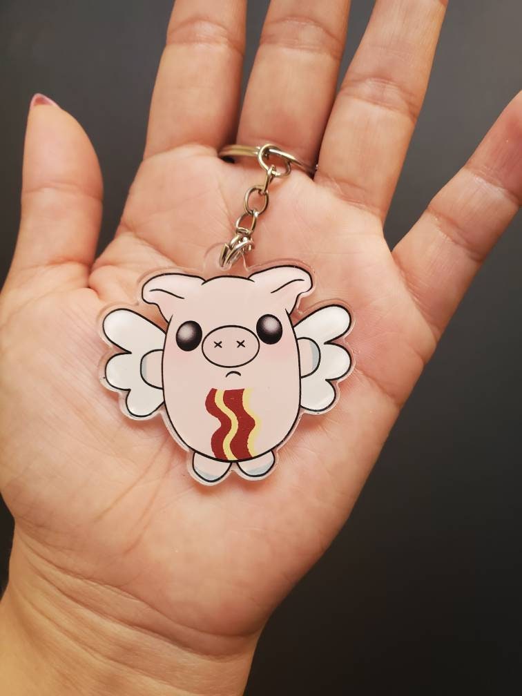 Bacon Pig Angel Wings Acrylic Keychain Jump Ring - Etsy