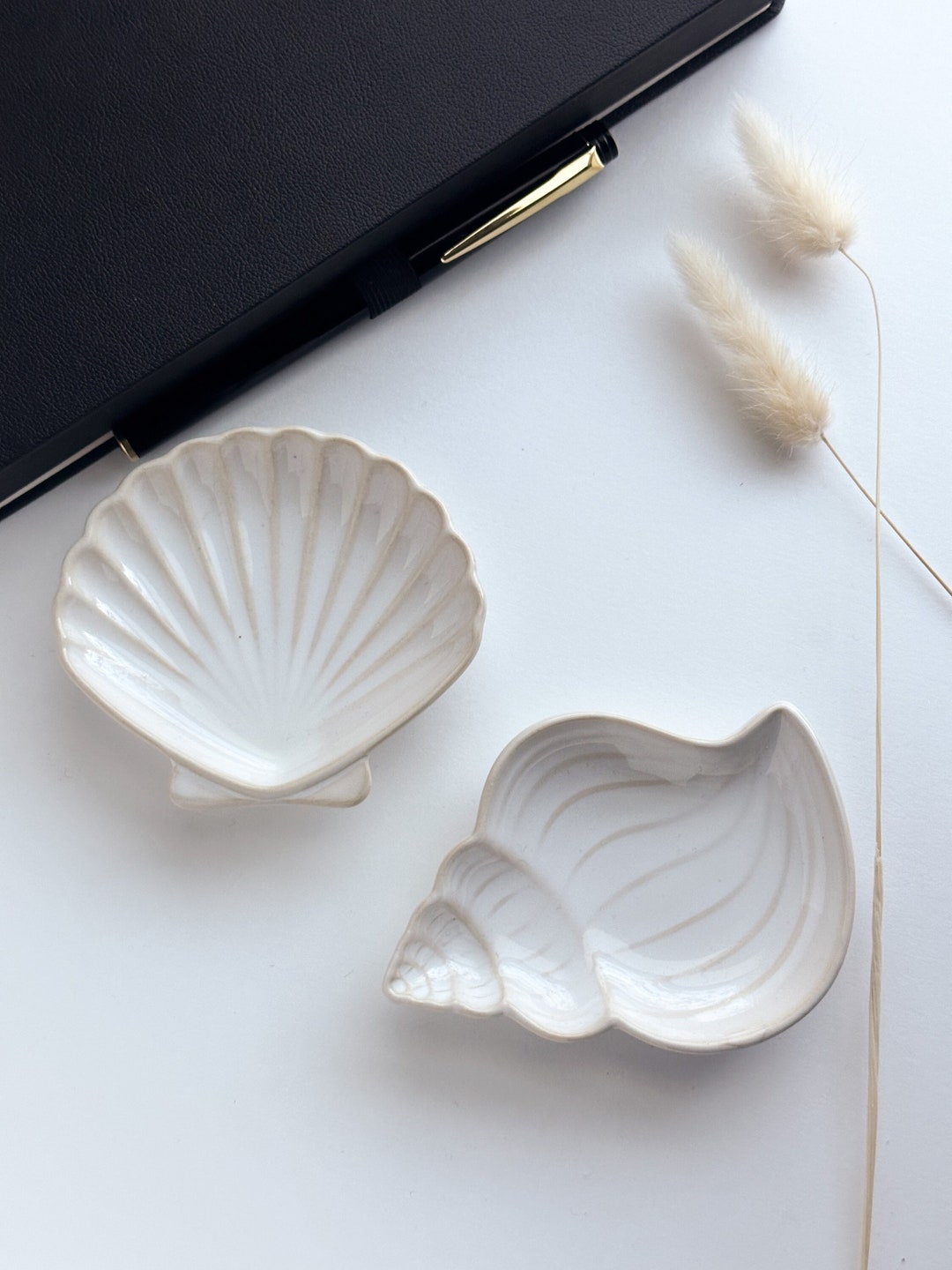 Seashell Ceramic Ring Dish , French Style , Scalloped Home Decor Holder ...