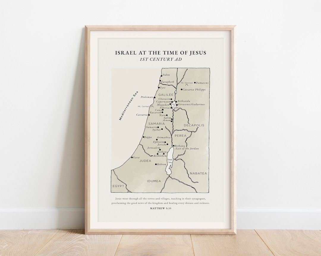 Map of Jesus' Israel, Holy Land Map, Modern Minimalist Christian Wall ...