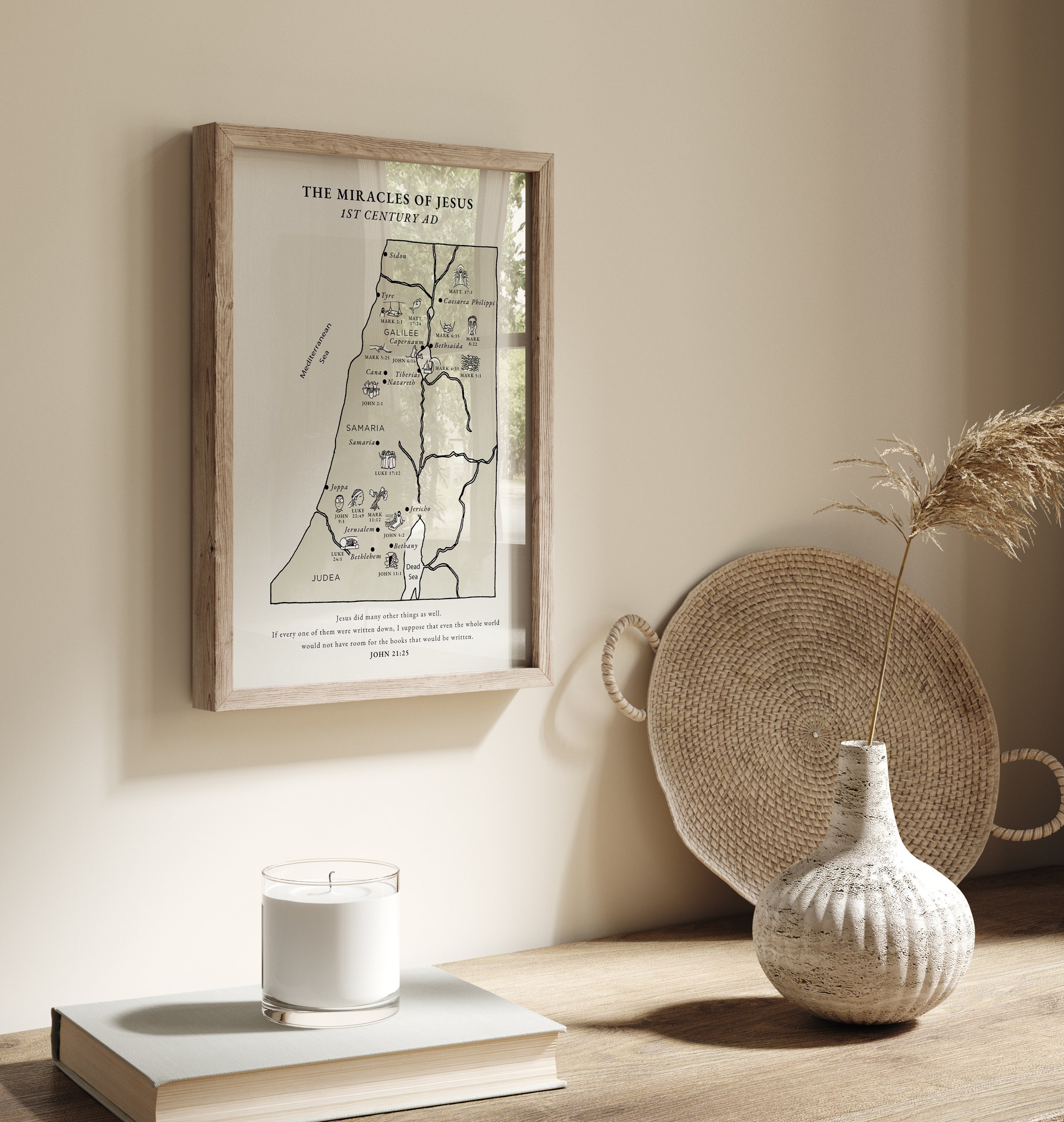 Mapa de los milagros de Jesús mapa de Israel mapa de Tierra - Etsy México