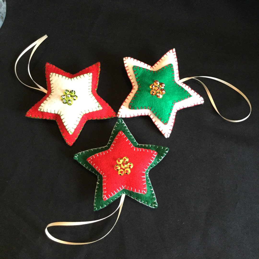 3pc Star Christmas Ornaments, Christmas Decorations, Felt Ornaments ...