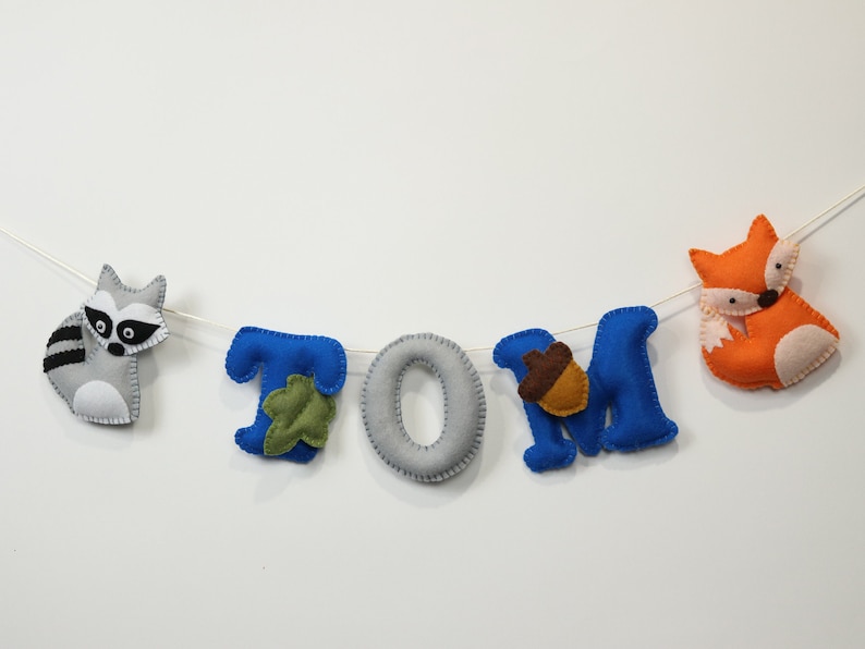 Woodland Animal Name Banner, Woodland Bunting Banner, Nursery Name ...