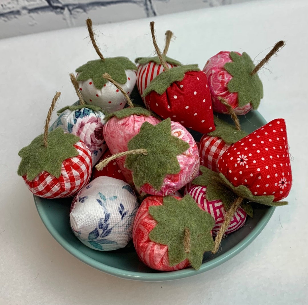 12pc Fabric Strawberries, Handmade Decorative Strawberries, Bowl ...