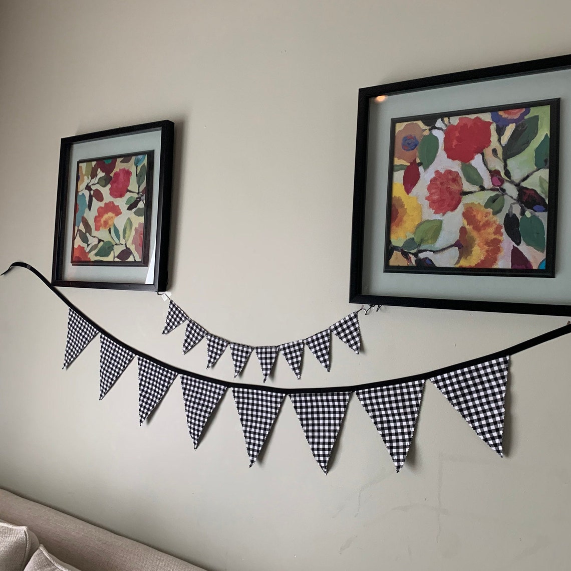 Check Bunting Banner, Plaid Bunting Banner, Black & White Banner ...