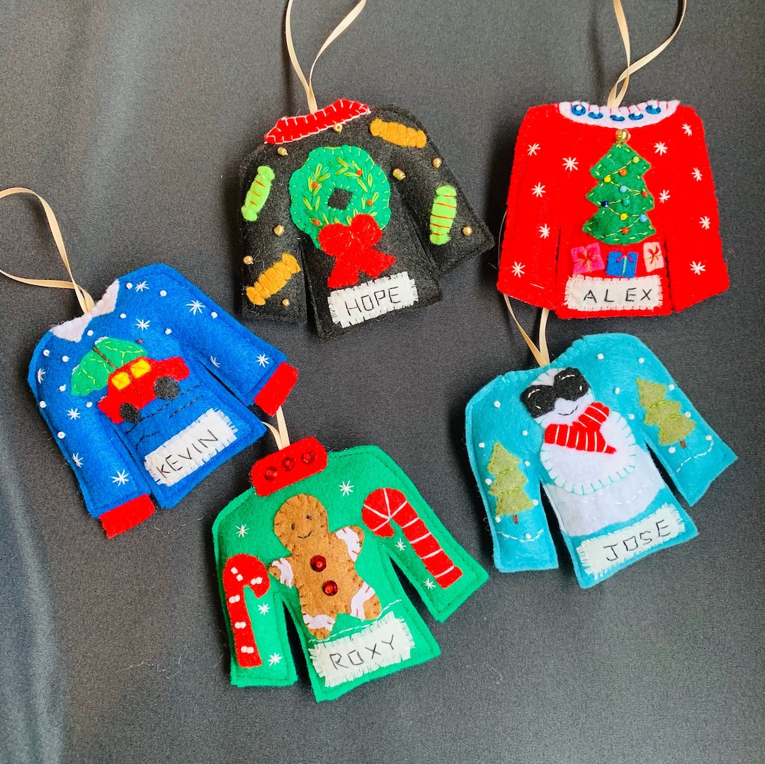 Personalized Christmas Ornaments, Ugly Christmas Sweater Ornament, Felt ...