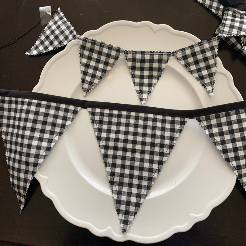 Check Bunting Banner, Plaid Bunting Banner, Black & White Banner ...